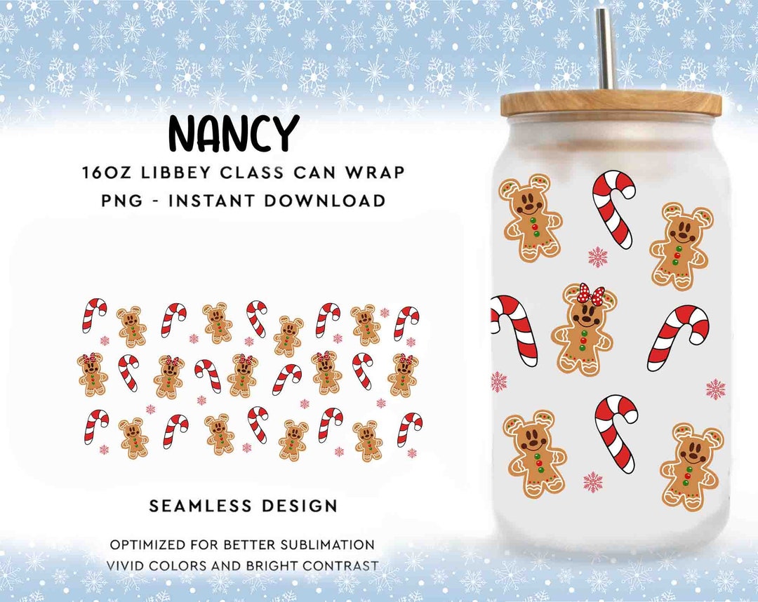 Gingerbread Glass Can Wrap 16oz, 16oz Glass Can Wrap, Christmas Candy ...