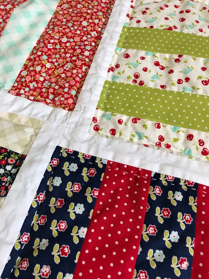 Colourful Quilt Single Bed Throw Hand Quilted Bonnie and Camille Fabric ...
