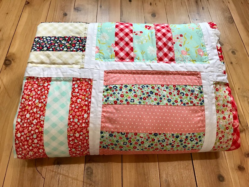 Colourful Quilt Single Bed Throw Hand Quilted Bonnie and Camille Fabric ...
