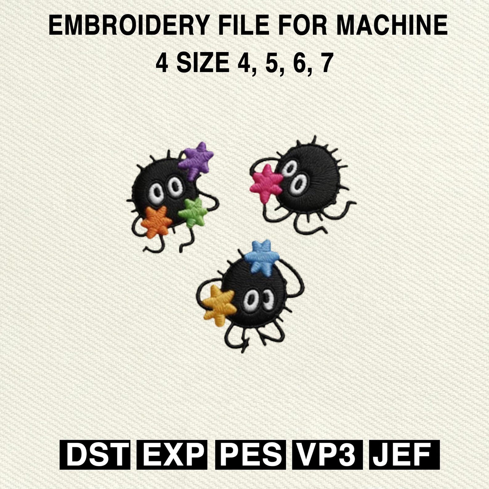 Cute Dust Sprite Embroidery | Kawaii Cartoon Embroidery Design | Small ...