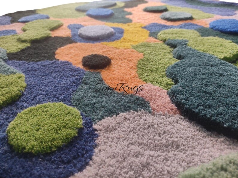 Irregular Shaped Blue Green Rug Mucximan Coloured Soft Wool 100% Area ...