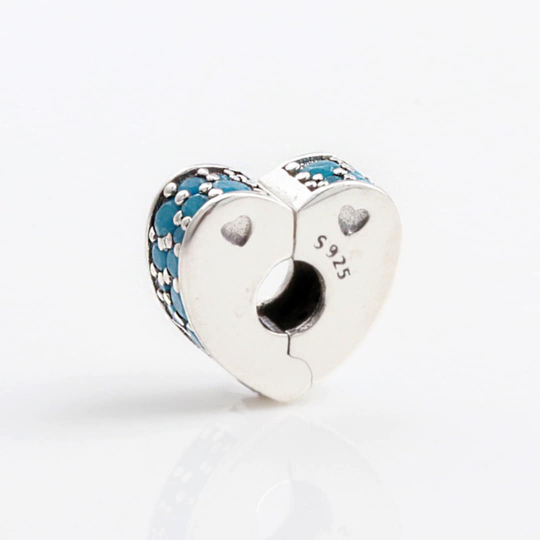 Blue Pavé Heart Clip Charm for Pandora With Pouch - Etsy