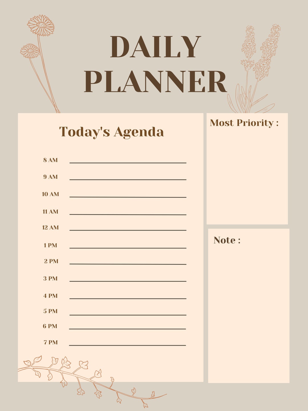 Daily Planner W/priority List, Instant Download, Productive Planner ...