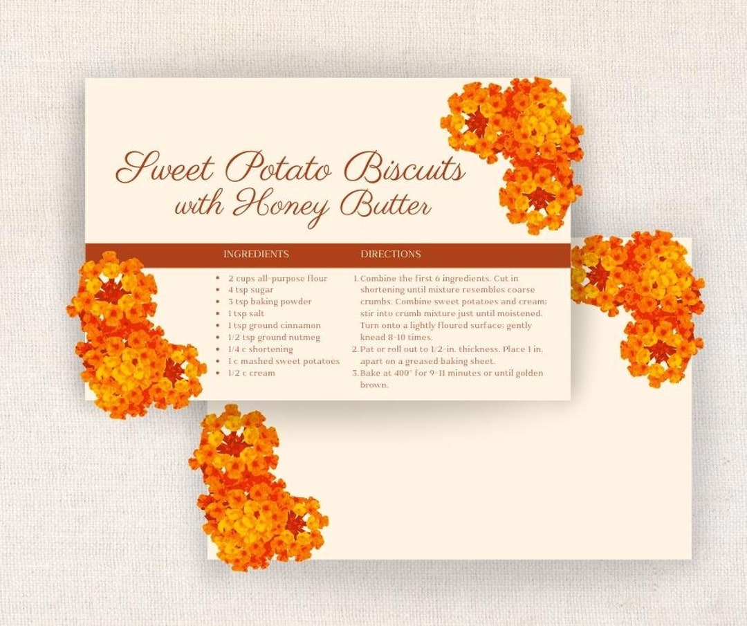 Fall Recipe Card Template, Fall Recipe Card, Orange Floral, Editable ...