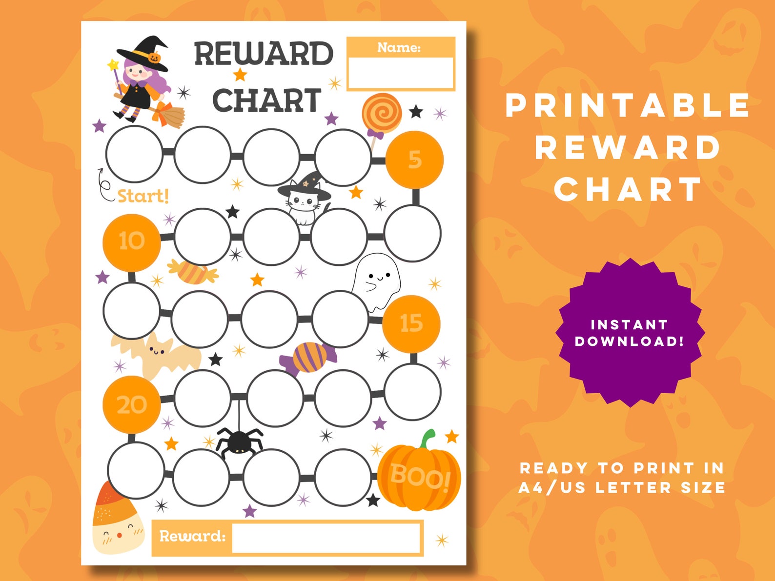 Halloween Reward Chart Kids Behaviour Chart Instant - Etsy
