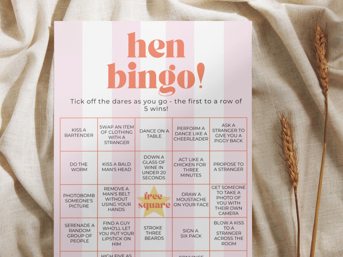 Hen Bingo Hen Party Game Pink Candy Stripe Theme Hens Bachelorette ...