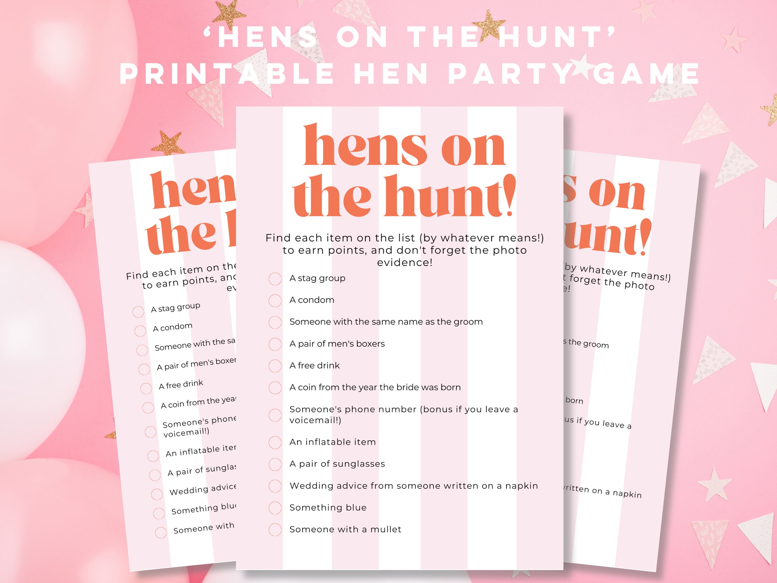 Hens on the Hunt Hen Party Game Pink Candy Stripe Theme Hens ...