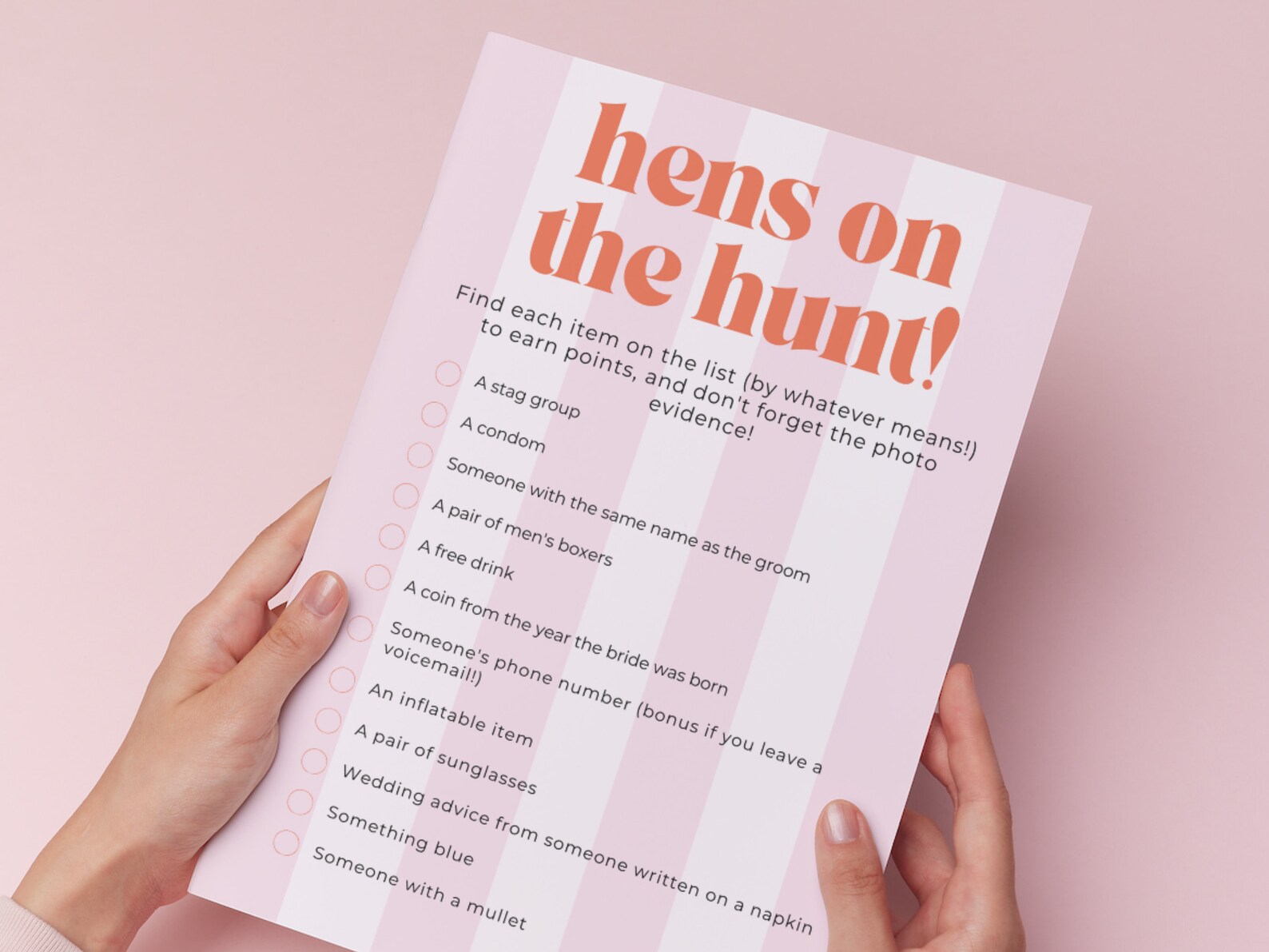 Hens on the Hunt Hen Party Game Pink Candy Stripe Theme Hens ...