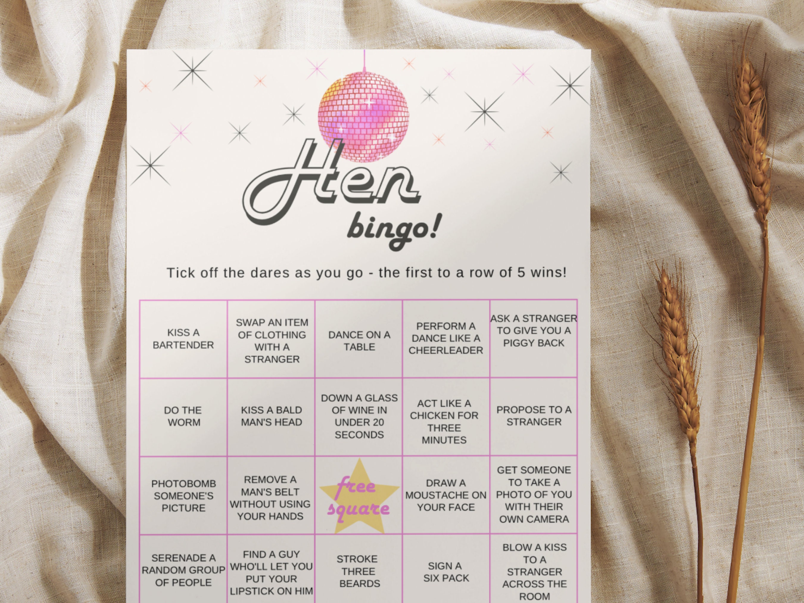 Hen Bingo Hen Party Game Pink Retro Theme Hens Bachelorette Bridal ...