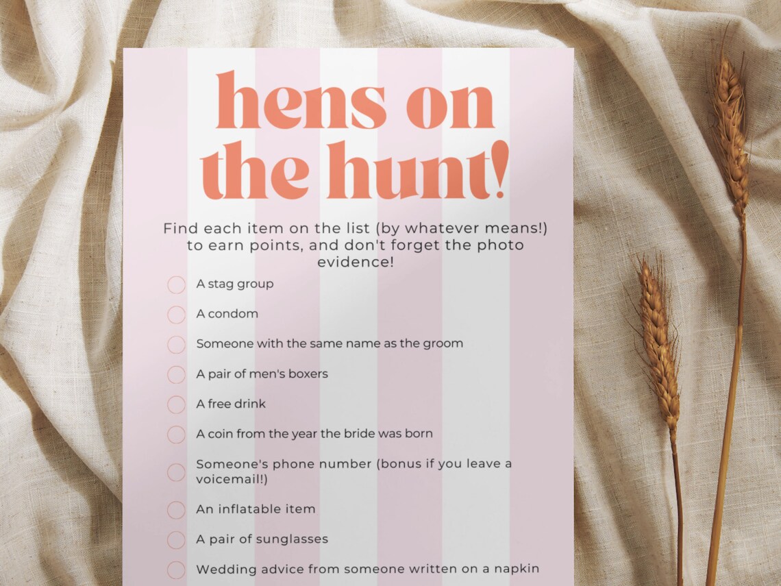 Hens on the Hunt Hen Party Game Pink Candy Stripe Theme Hens ...