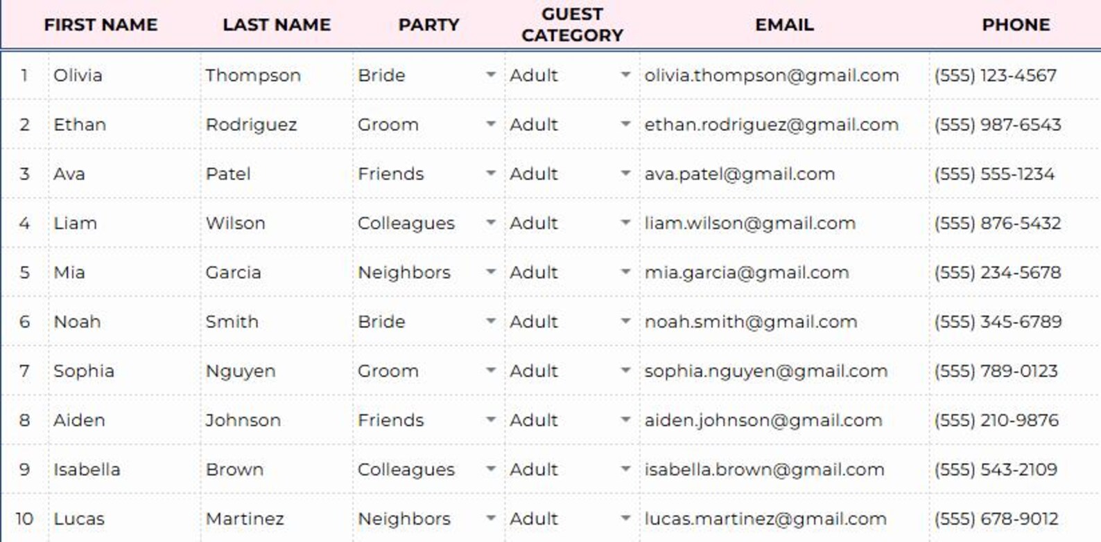 Wedding Guest Tracker for Google Sheets, Wedding Planner, Guest List ...