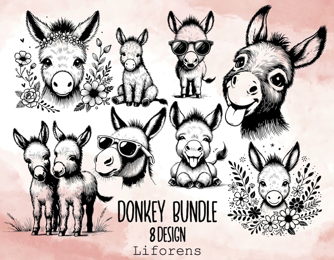 Donkey Bundle Svg Png, Donkeys Face Silhouette, Farm Animals Template, Vector Cut Files, Instant ...