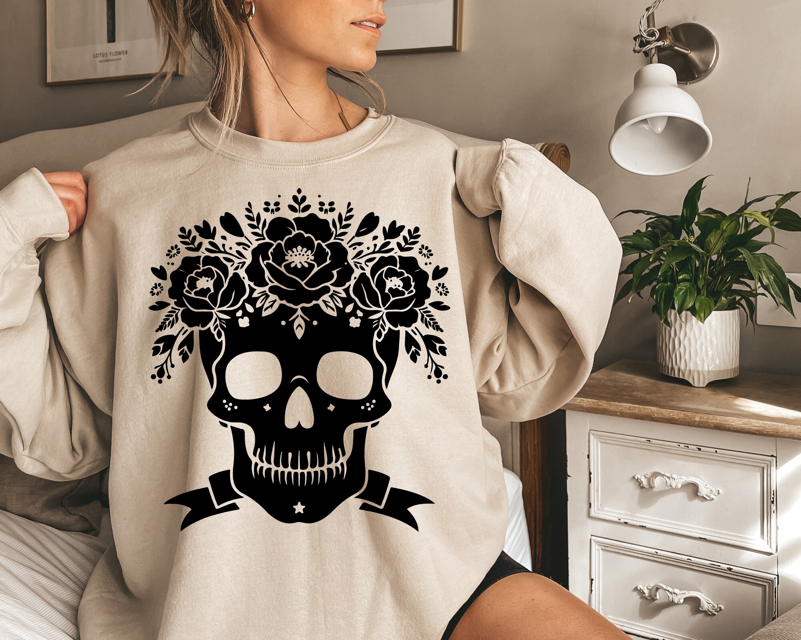 Flower Skull Svg Png, Skull Vector, Skeleton Svg, Skeleton Design ...