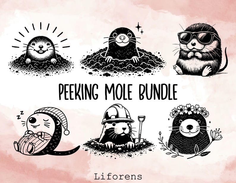 Mole Bundle Svg Png, Animal Svg, Cute Mole, Peeking Mole Svg, Mole ...