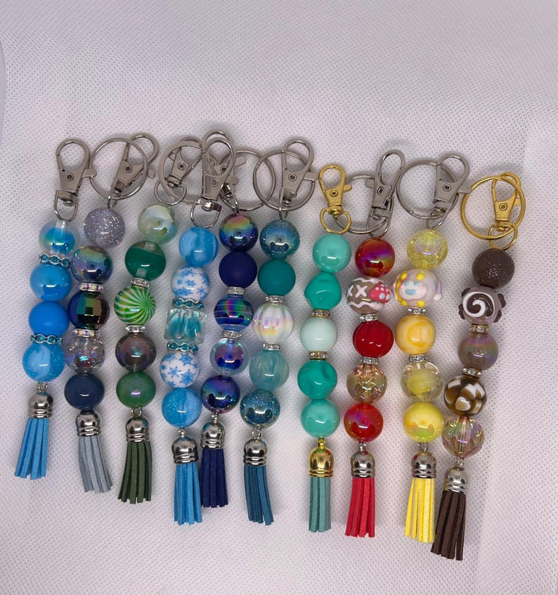Colorful Handmade Beaded Keychain With Tassel | Cute Purse Charm ...