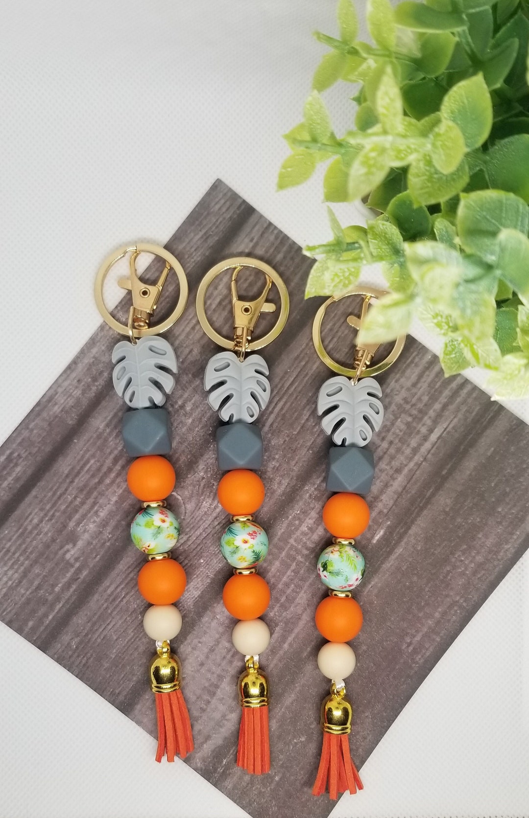 Leaf Silicone Beaded Keychain, Gift, Bohemian, Accessory - Etsy