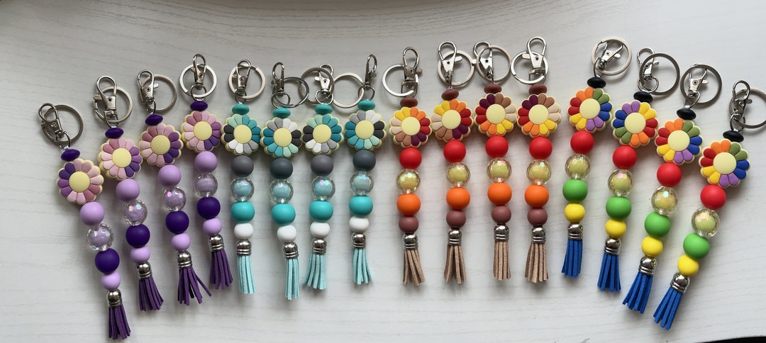 Colorful Flower Beaded Keychain - Etsy