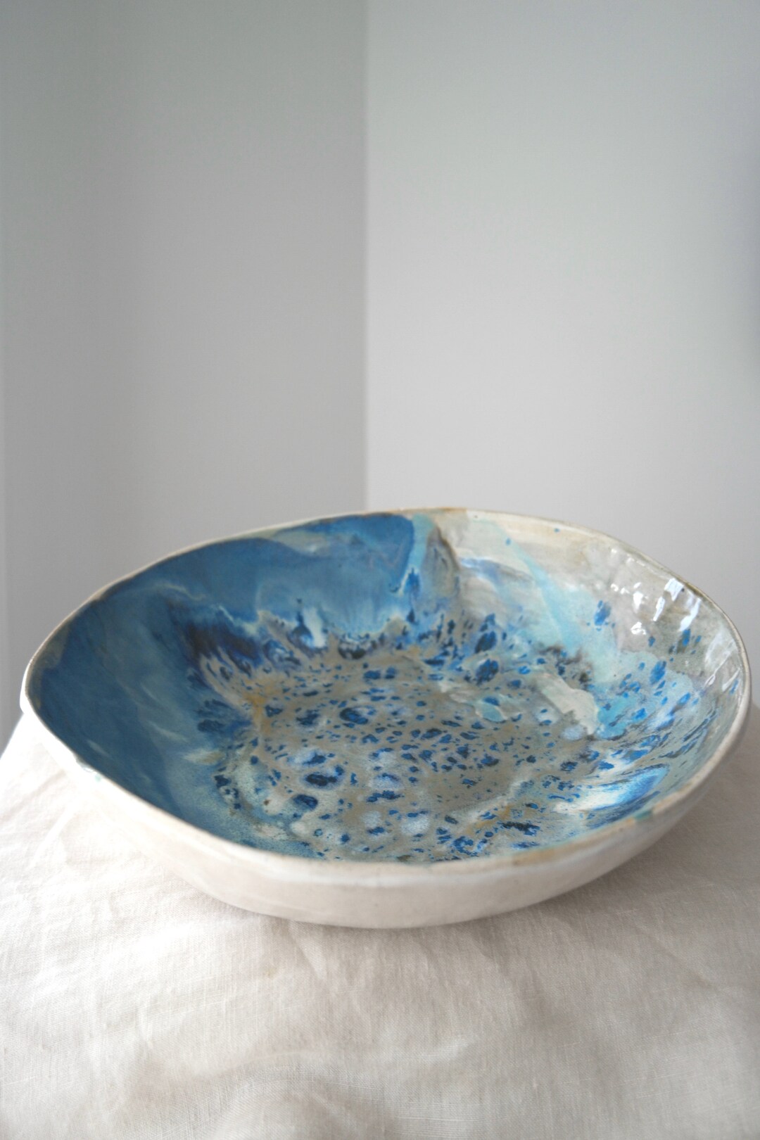 Large Blue Ceramic Fruit Bowl | Handcrafted Serving Dish | Artisan ...