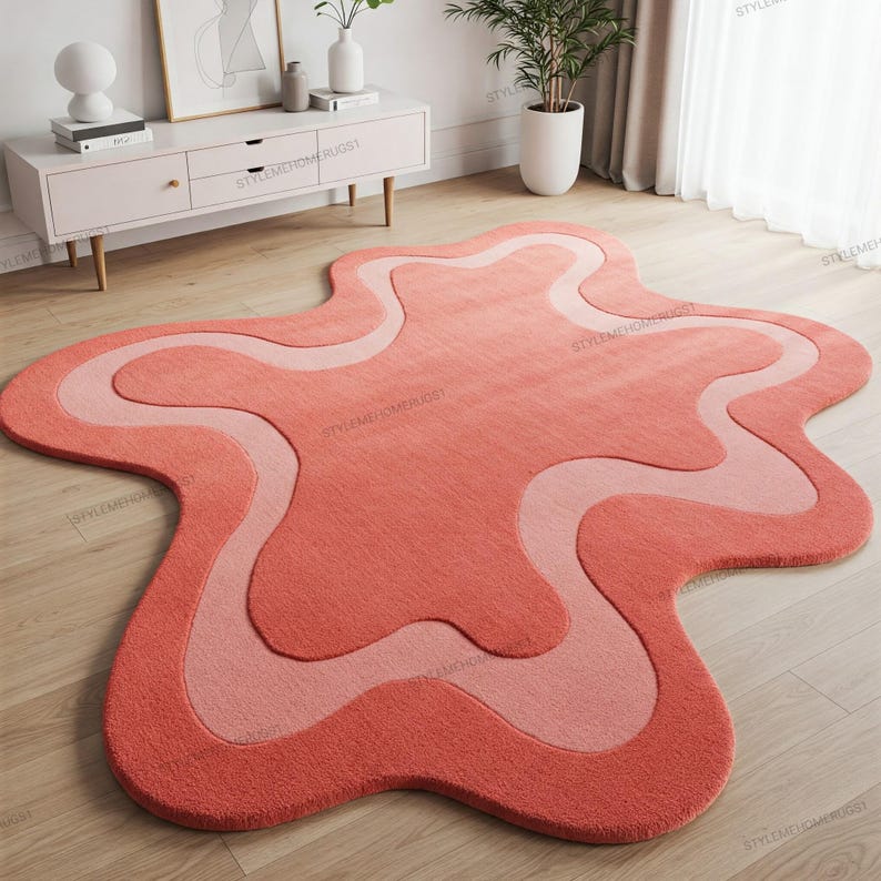 Modern Pink Irregular Amoeba Shape Hand Tufted Wool Rugs for Kids Room ...