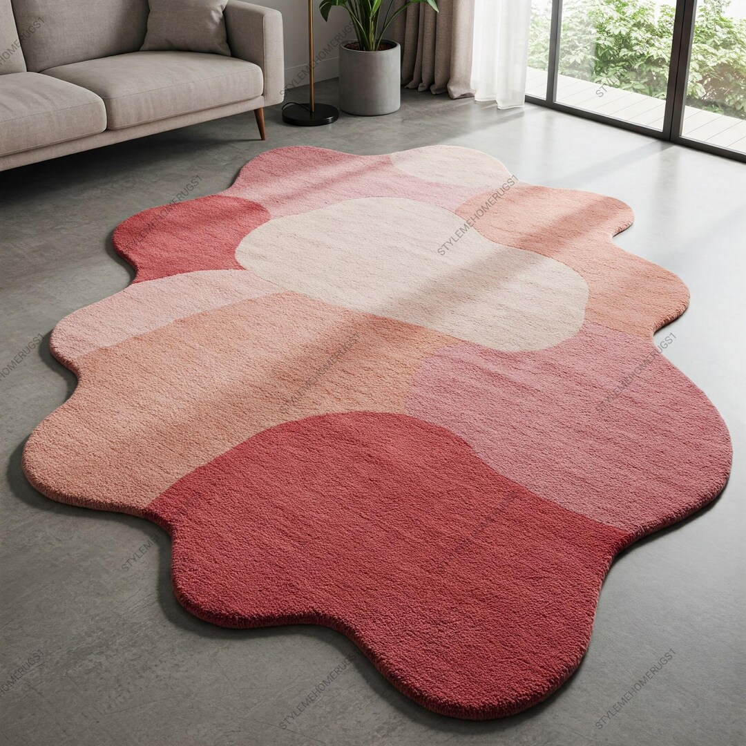 Hand Tufted Wool Rug, Modern Abstract Red Pink Cream, Custom Rug - Etsy