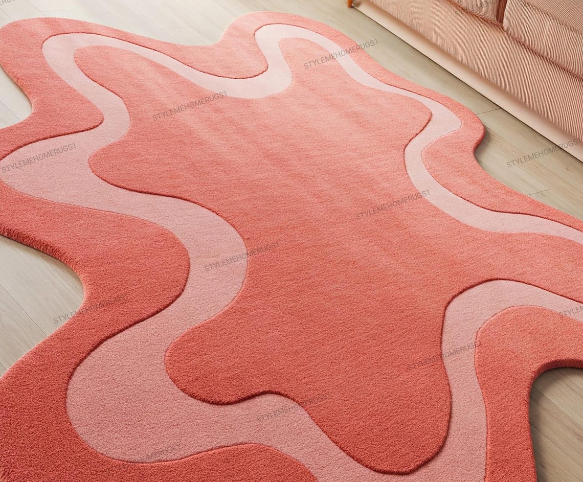 Modern Pink Irregular Amoeba Shape Hand Tufted Wool Rugs for Kids Room ...