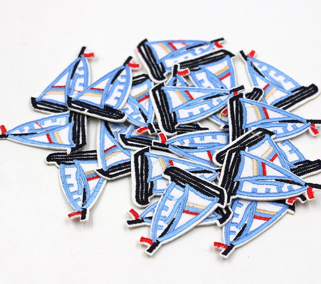 Cartoon Blue Sailboat Patches Embroidered Iron-on Appliqued Kids ...