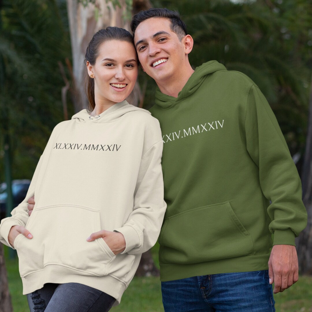 Matching Couple Roman Numeral Hoodie, Personalized Wedding Date ...