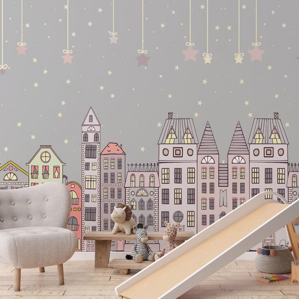 Kids Cute City Wallpaper - Etsy