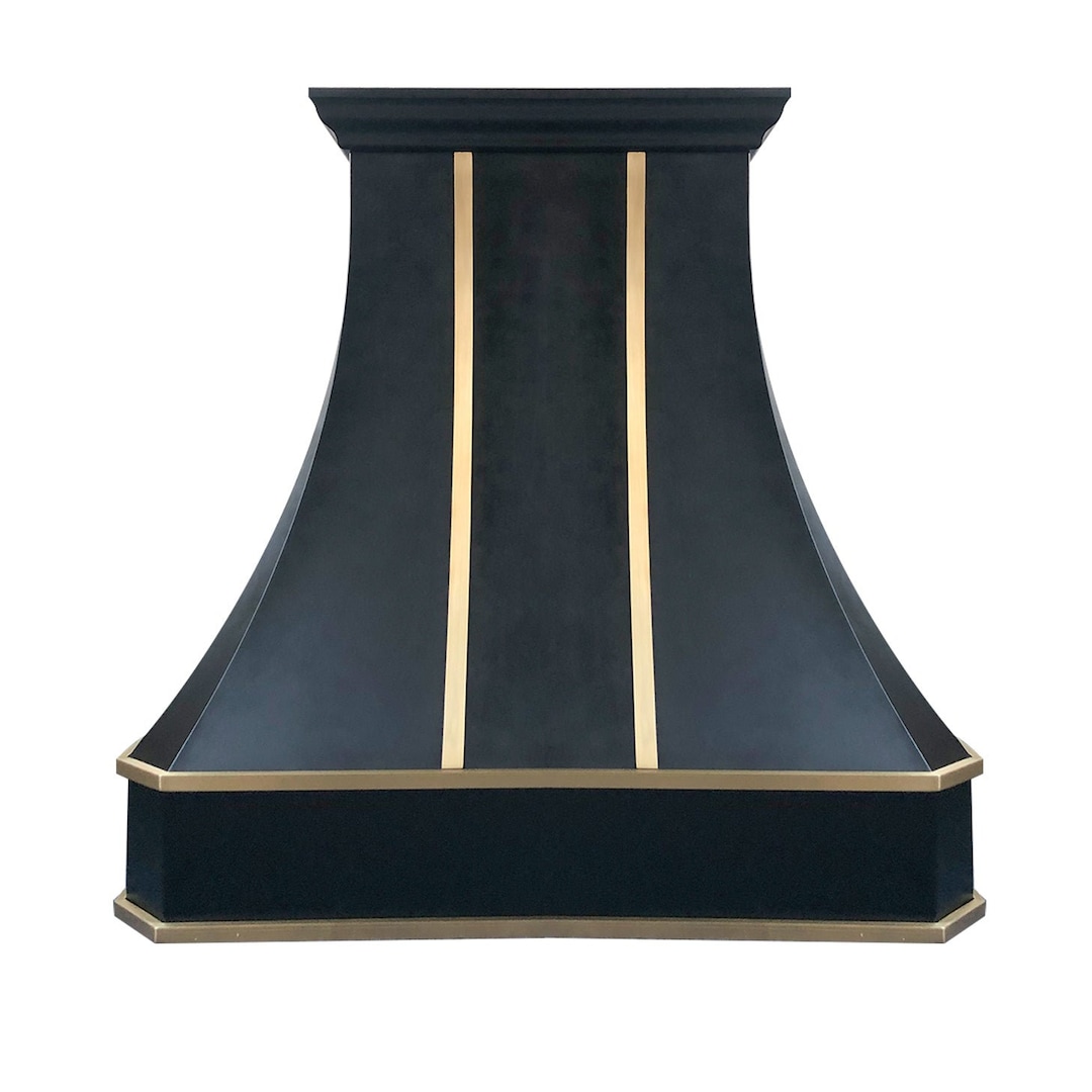 Black Stainless Steel Custom Range Vent Hood Kitchen Canopy With Brass ...