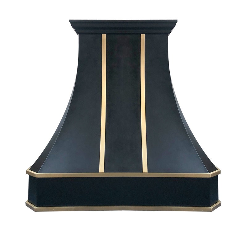 Black Stainless Steel Custom Range Vent Hood Kitchen Canopy With Brass ...