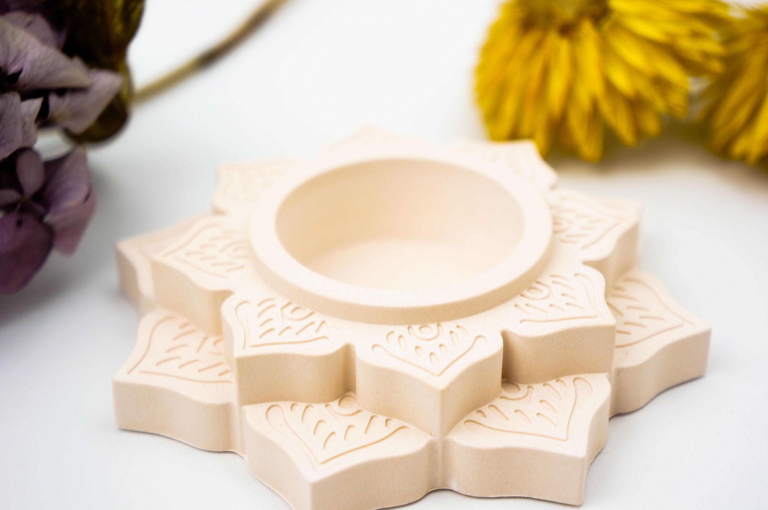 Light Brown Lotus Porcelain Plaster Tea Light Candle Holder Home Decor ...