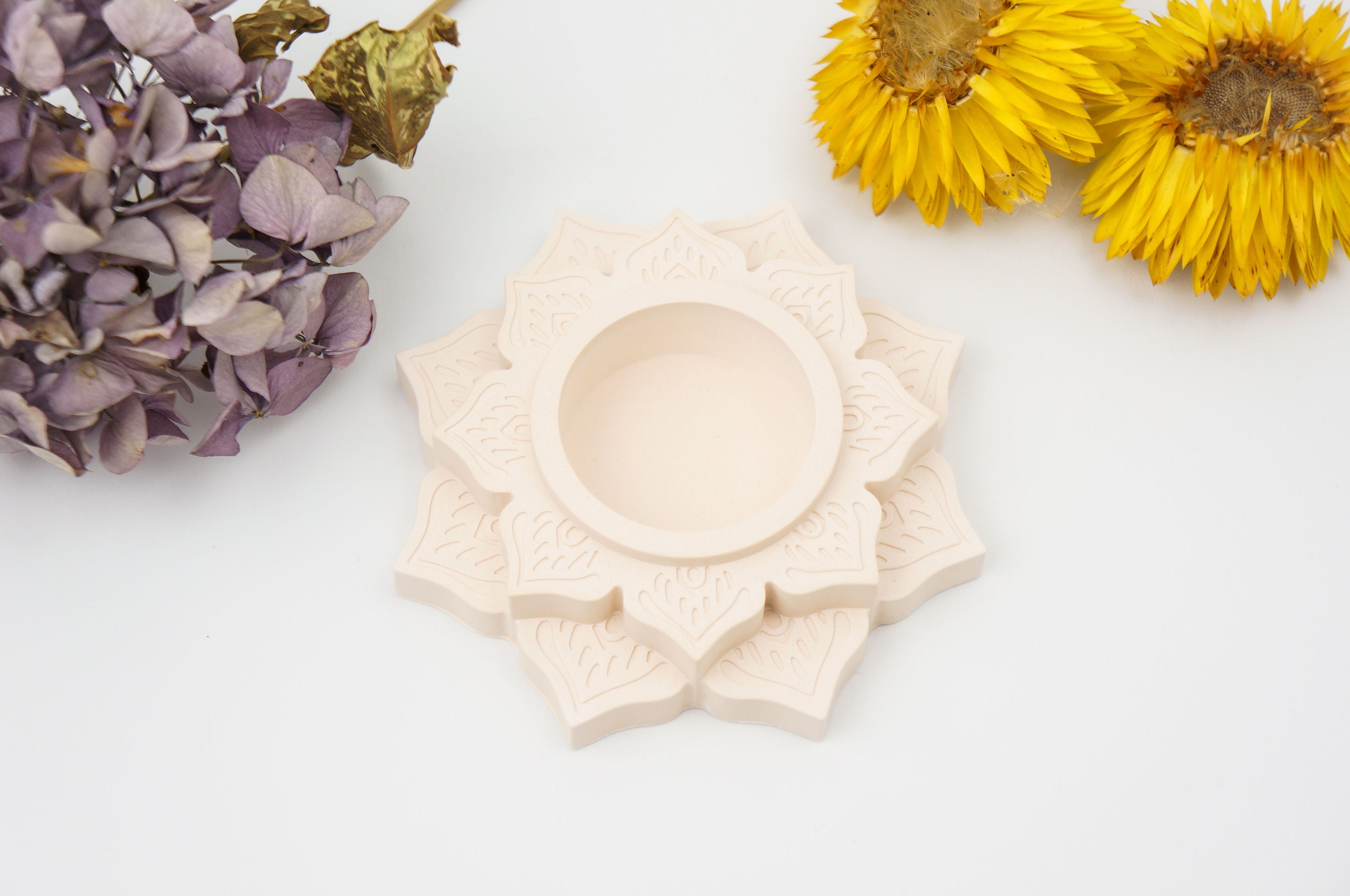 Light Brown Lotus Porcelain Plaster Tea Light Candle Holder Home Decor ...