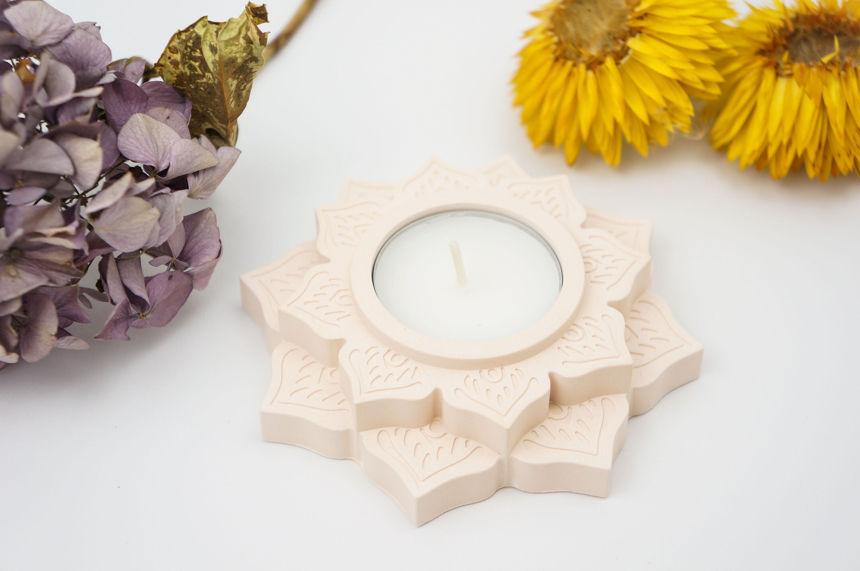 Light Brown Lotus Porcelain Plaster Tea Light Candle Holder Home Decor ...