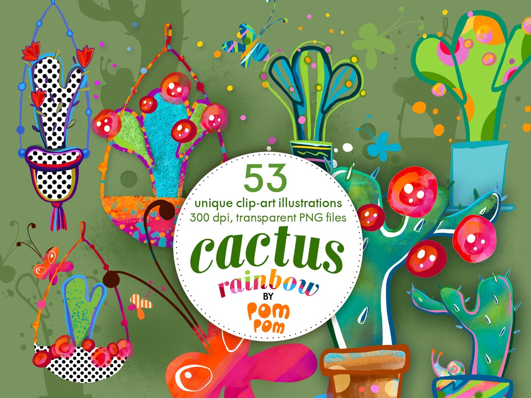 Colorful Cactus Clipart Cactus Theme Graphics Bundle Potted - Etsy