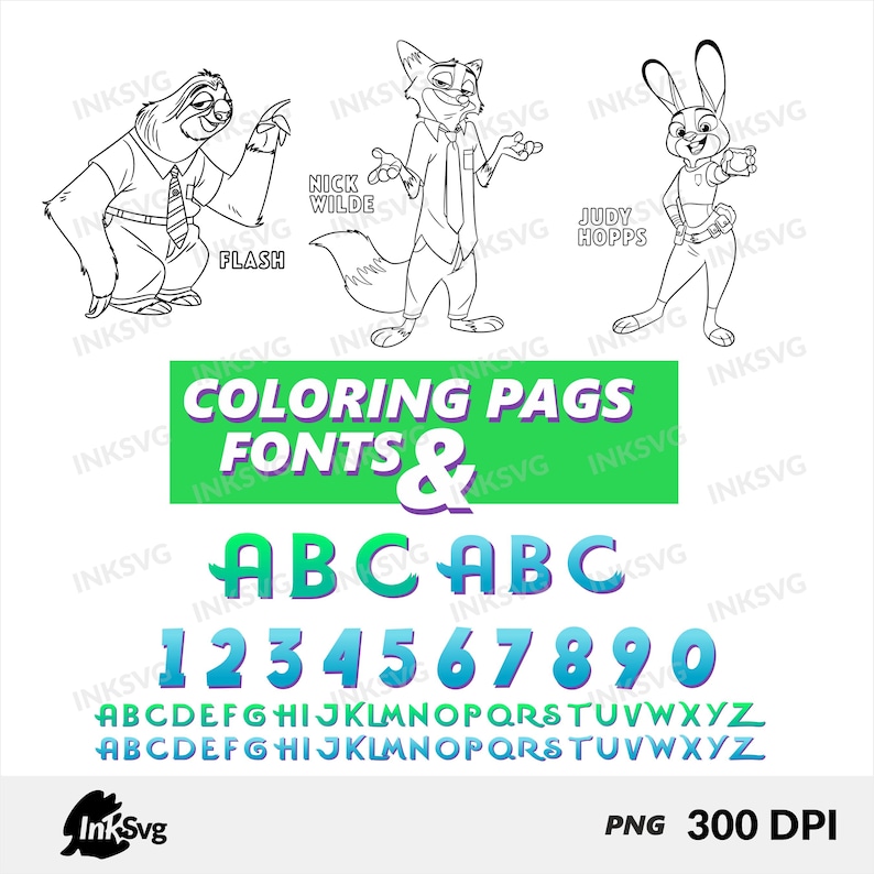 Zootopia 2 Clipart PNG Bundle, Wallpaper Coloring Page, Letter ...