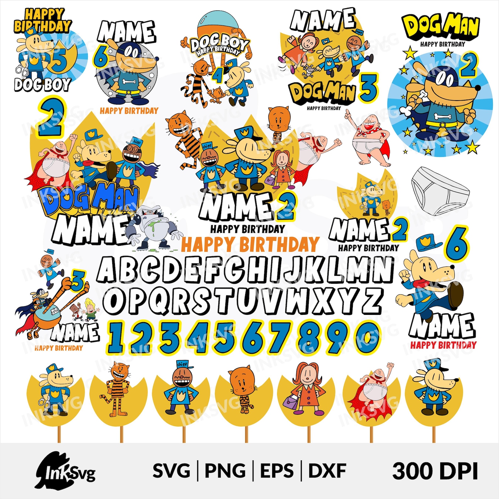 Dog Man Birthday SVG Bundle: Cake Topper, Shirt Design (digital Files ...
