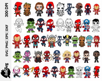 Superhero Chibi SVG Bundle: Cricut Ready Layered Files (digital ...