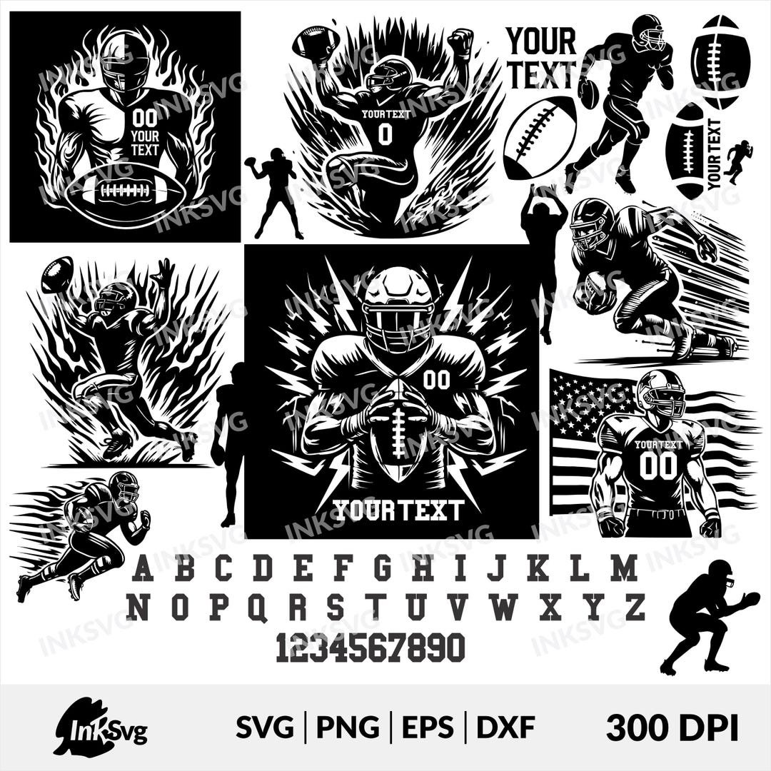 Customizable Football Player SVG Bundle: Team Name, Numbers (digital ...