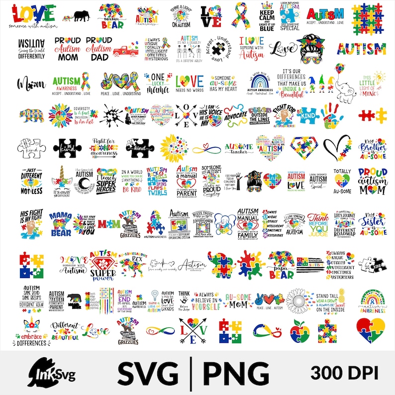 Autism Awareness SVG Bundle: Puzzle Ribbon Designs (digital Download ...