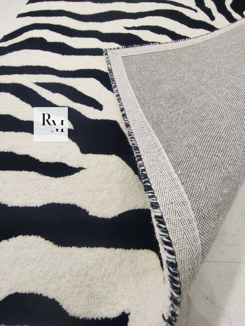 Zebra Design Rug, Handmade Tufted Carpet, Black White Moroccan Rug ...