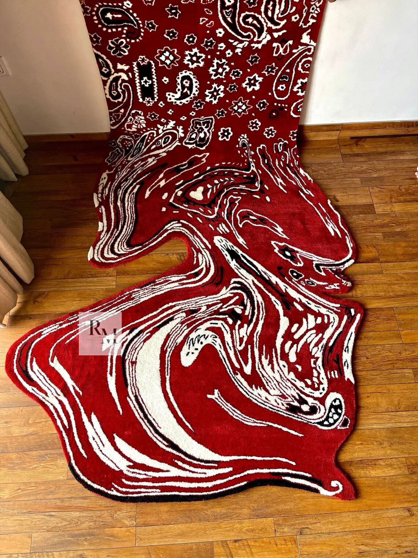 Multicolor Melting Red Background Rug, Hand Tufted Artistry Carpet ...