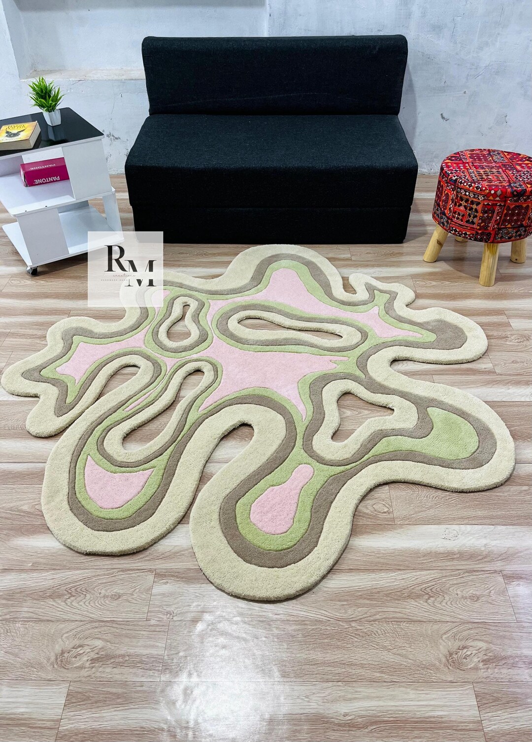 Hand Tufted Amoeba Rug Round Irregular Shaped Handmade Woolen Area Rugs ...