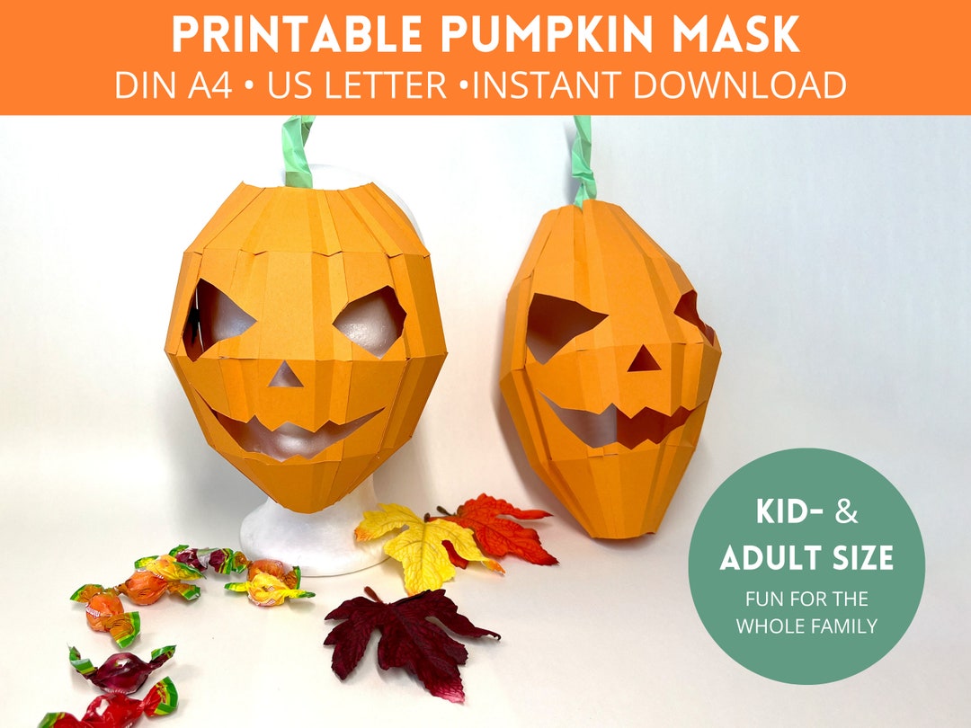 Pumpkin Mask for Halloween Build Your Own 3D Mask Printable Pumpkin ...