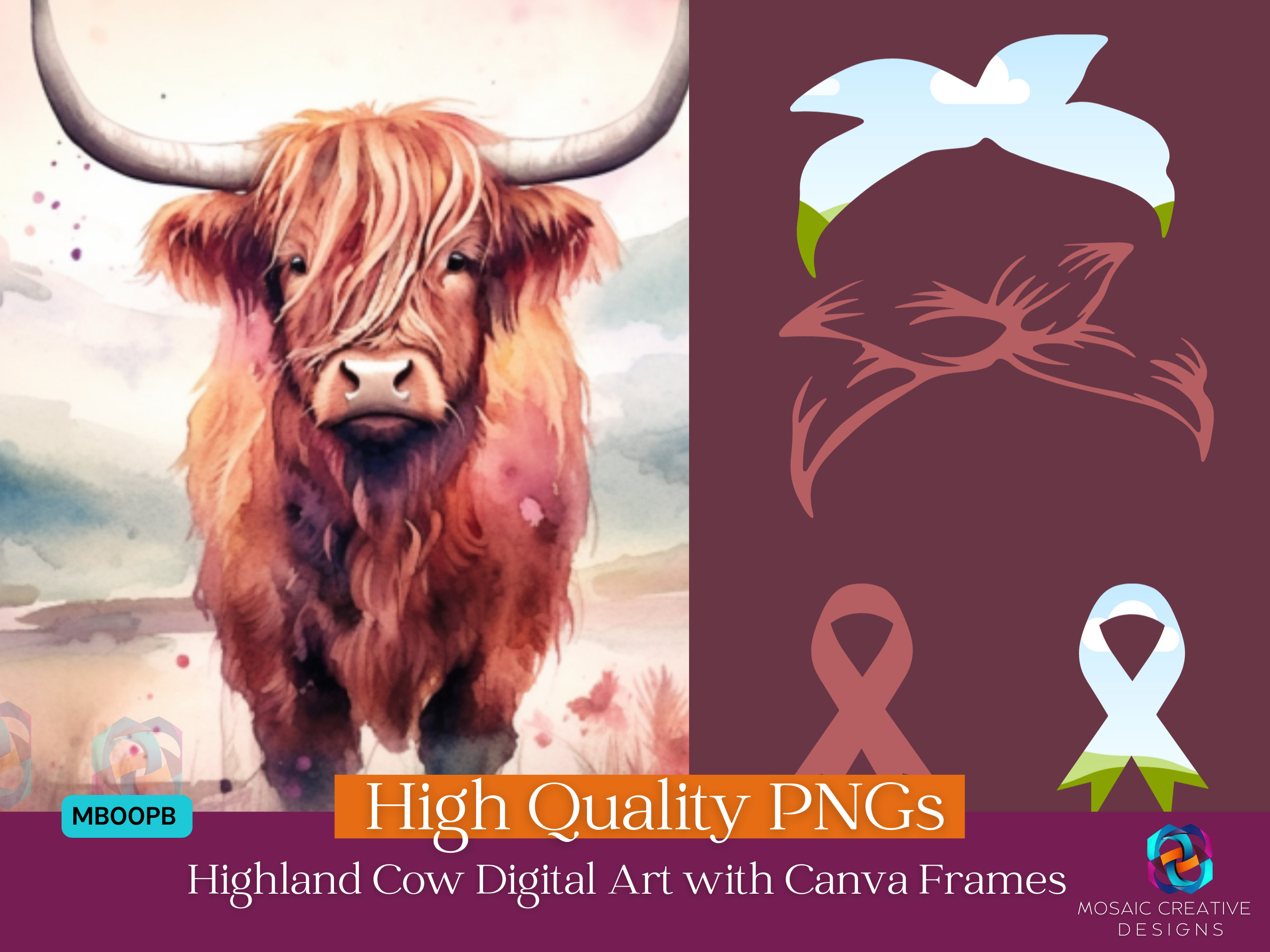 Highland Cow Digital Art Template - Personalize Headbands and Awareness ...