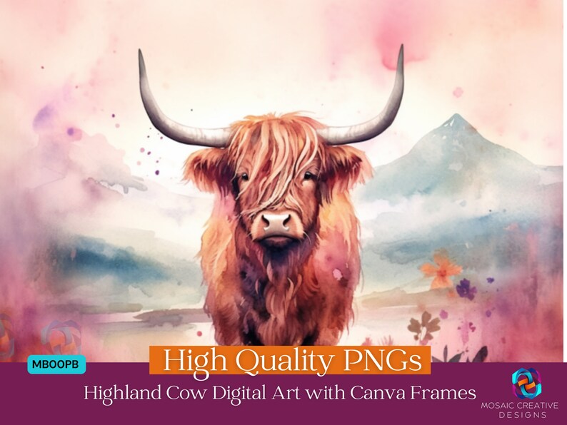 Highland Cow Digital Art Template - Personalize Headbands and Awareness ...