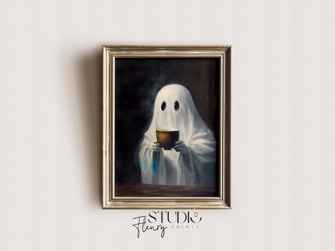 Ghost Drinking Coffee | Vintage Wall Art Printable | Dark Academia Art ...