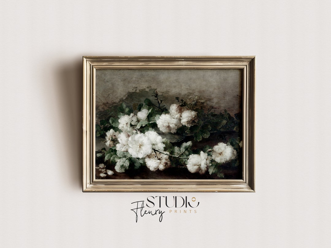 Vintage White Roses Oil Painting | Antique French Botanical Wall Art ...