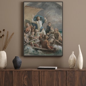 Vintage Christ Calms the Storm Drawing | Christian Art Printable ...