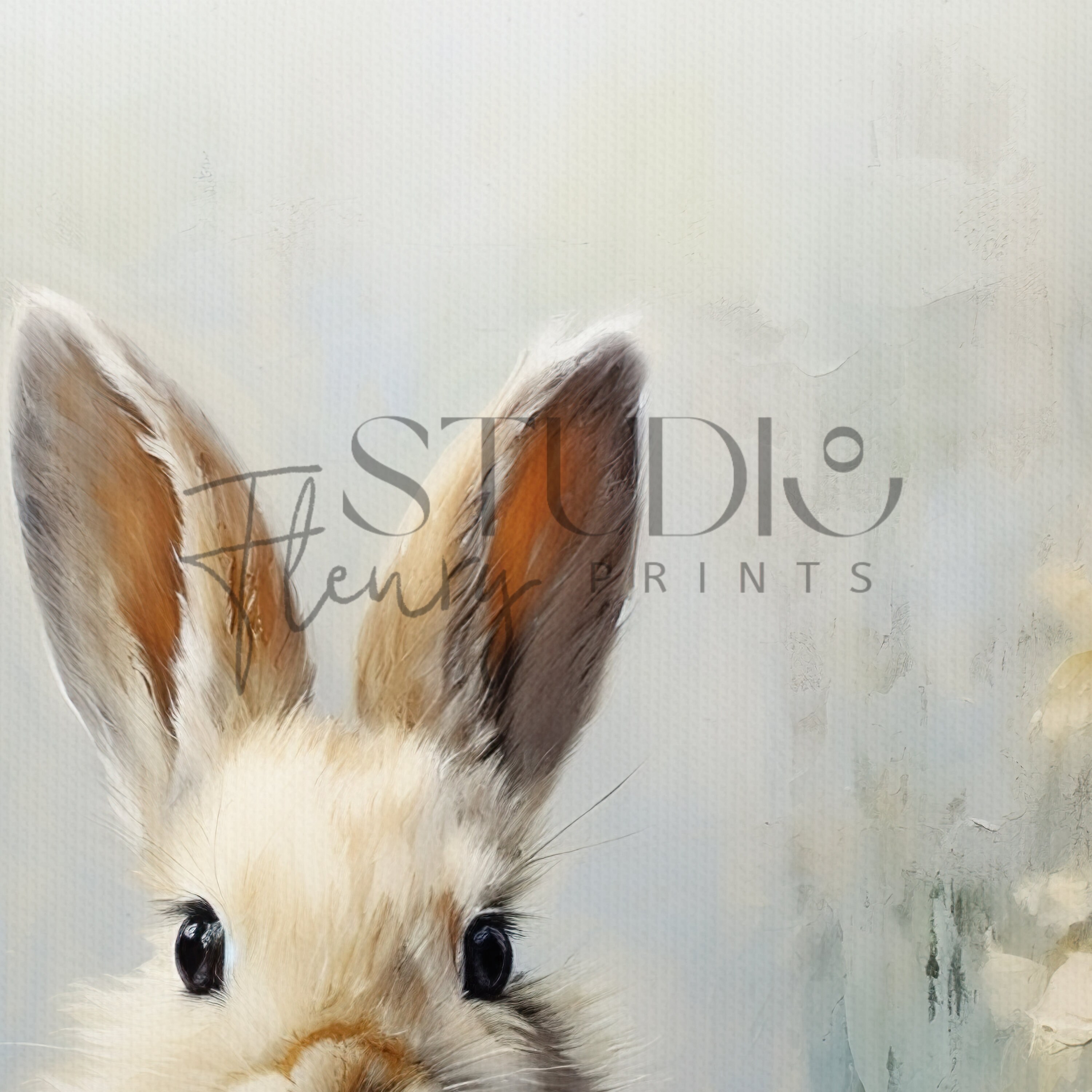 Bunny Oil Paint Art | Vintage Girl Room Rabbit Painting | Digital ...