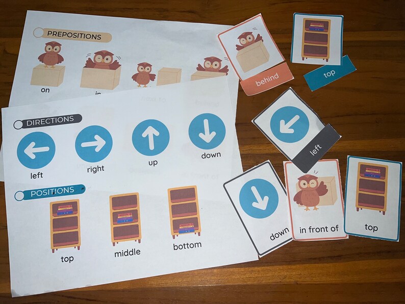 Prepositions, Directions, and Positions Flashcards; English Printable ...